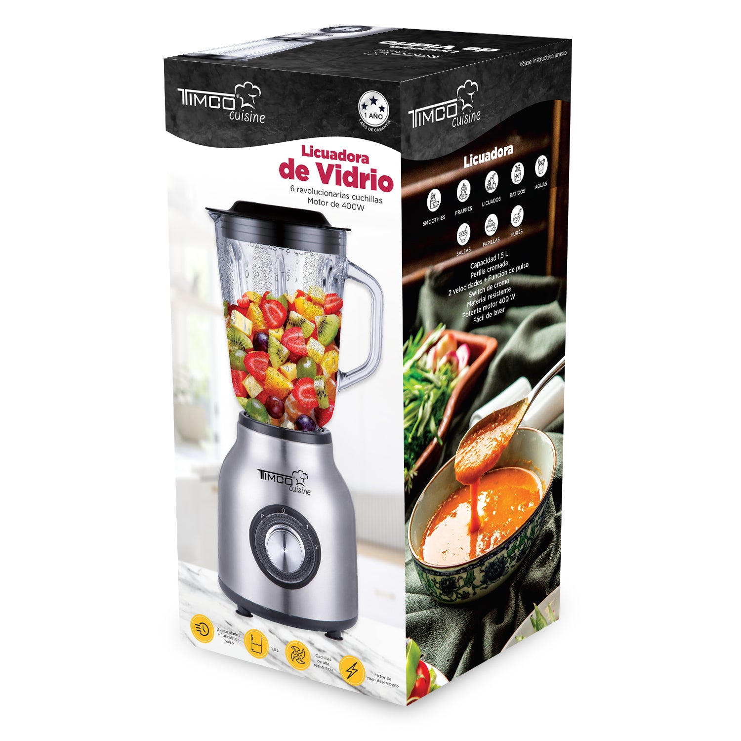 Licuadora Vaso de Vidrio 1.5 litros Inoxidable Timco LICX921 – timco.com.mx