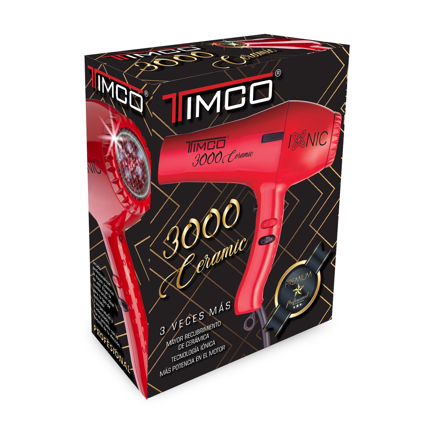 Secadora de Cabello Profesional con Iones Ceramica 2 Boquillas Timco S ...