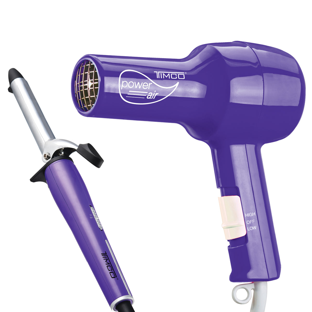 Kit Combo Secadora de Cabello y Tenaza Rizadora 19 mm Morado Timco COM ...